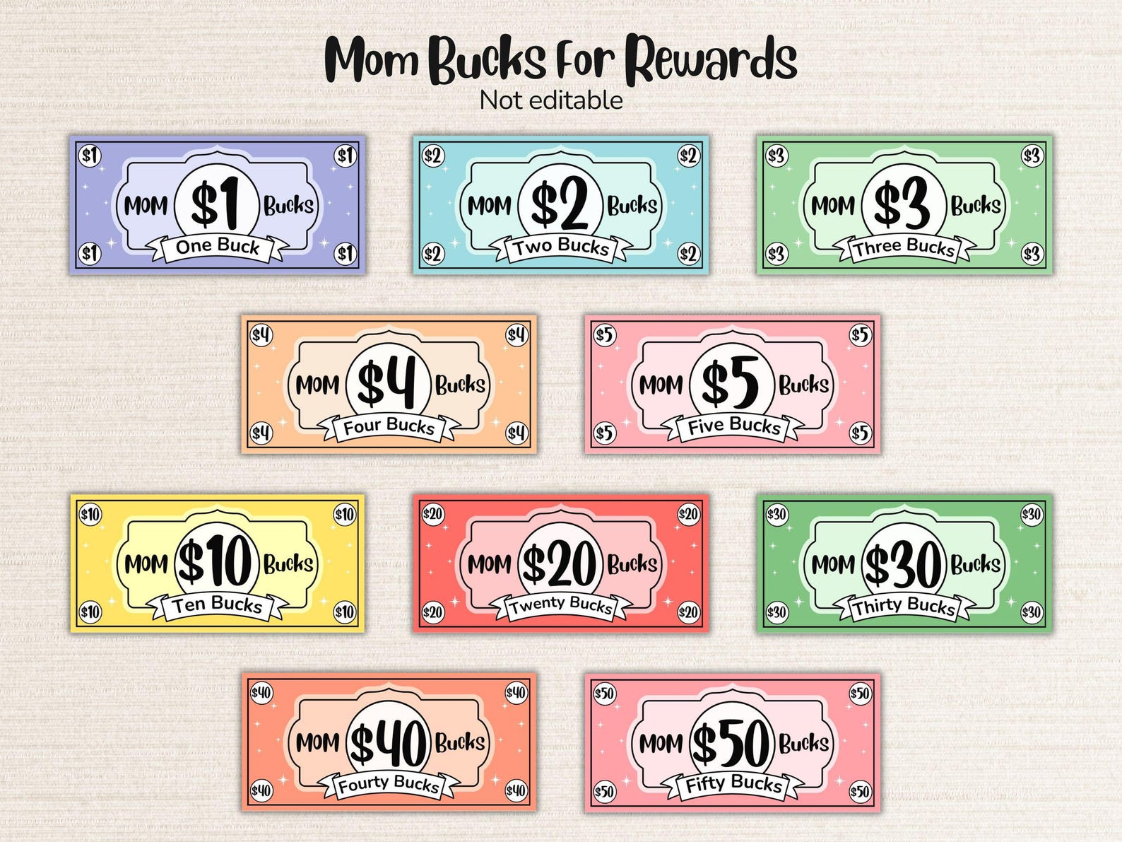 EDITABLE Chore Chart, for Kids, Mom Bucks, Reward Bucks, Kids Chore ...
