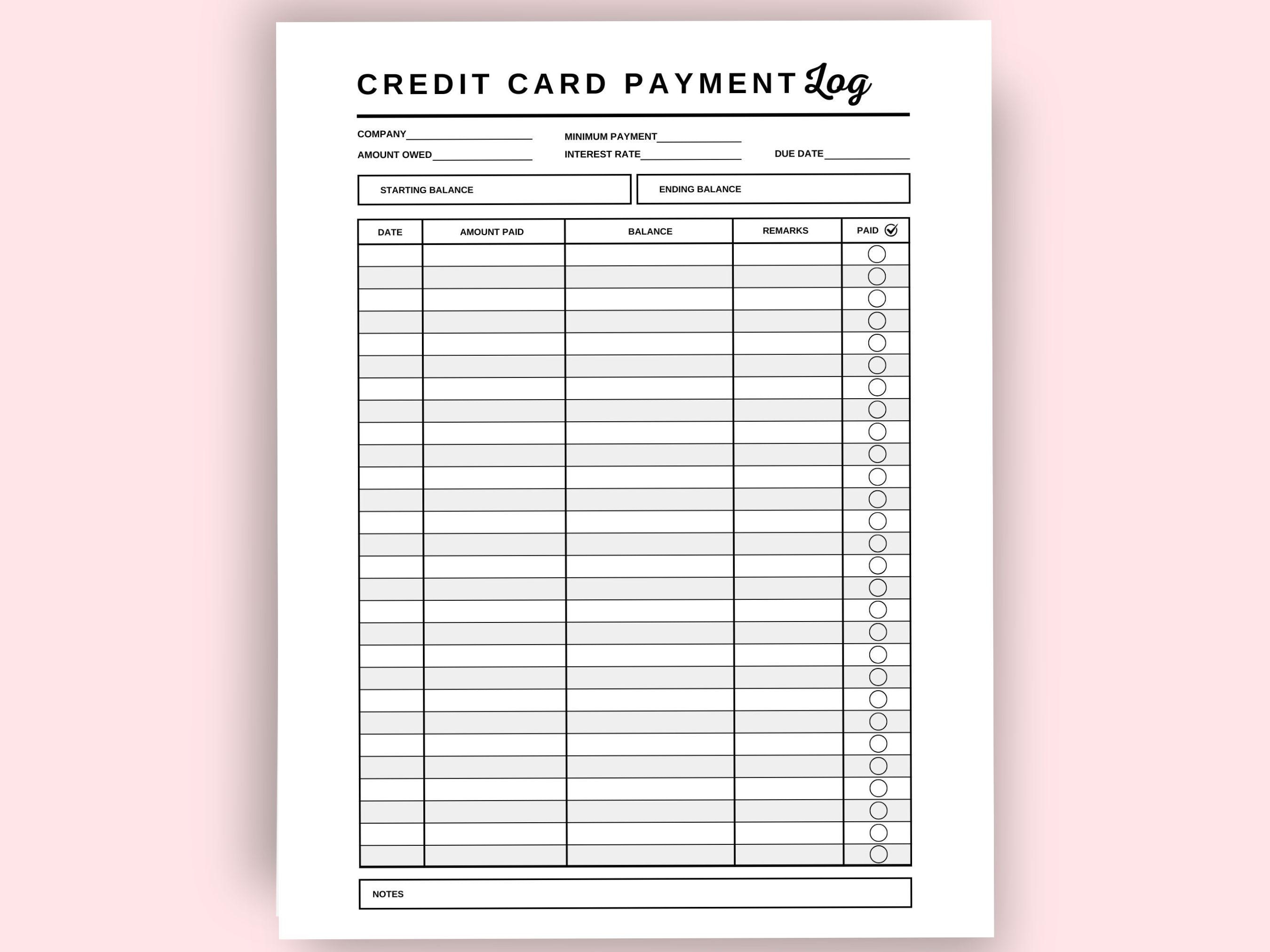 Monthly Credit Card Payment Log, Credit Card Debt Tracker, Bill Payment ...
