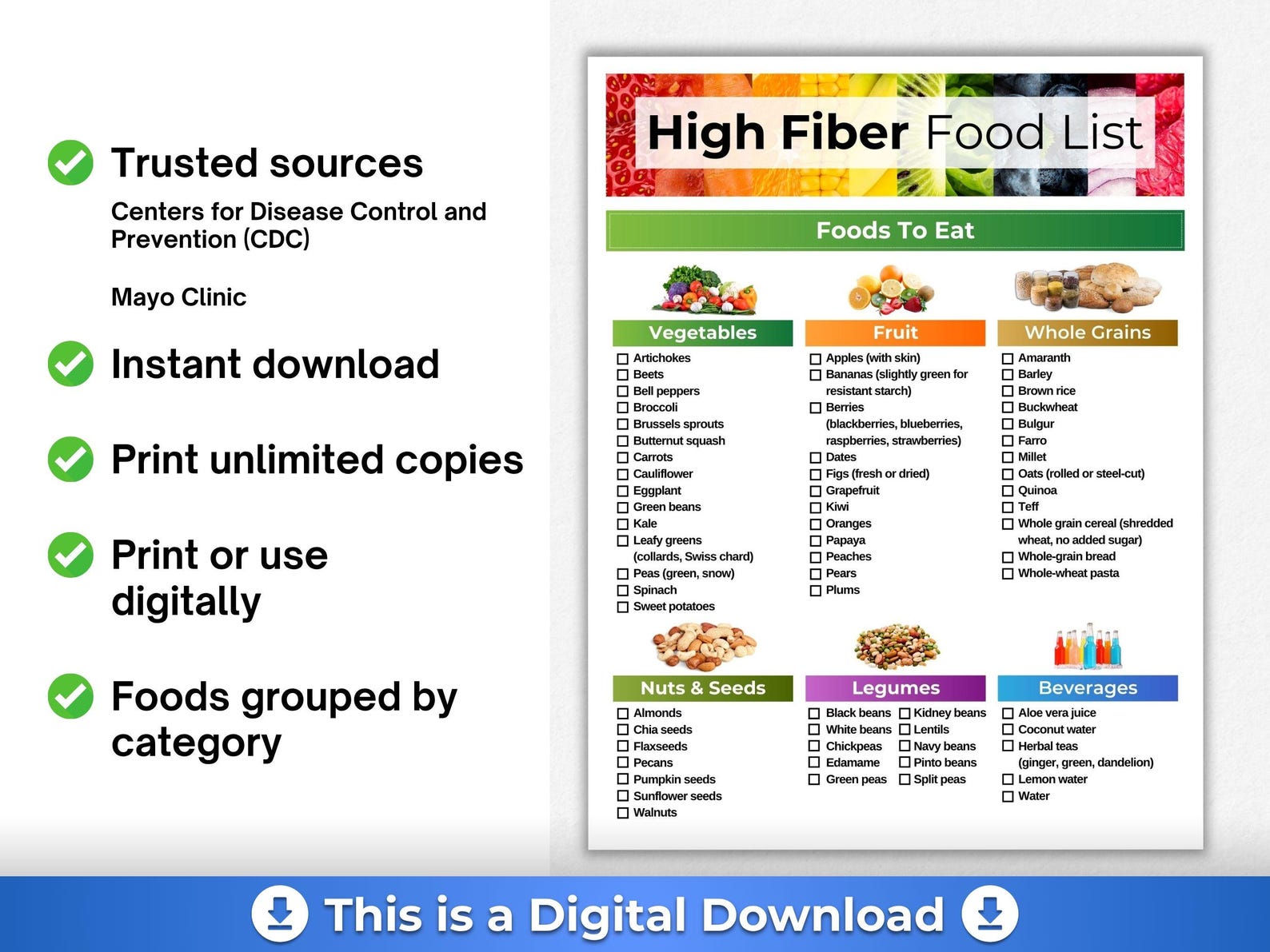 High Fiber Food Chart, High Fiber Food List, List of Fiber High Foods ...