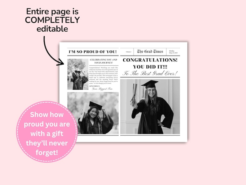Editable Grad Newspaper Template, Graduation Bouquet, Graduation ...