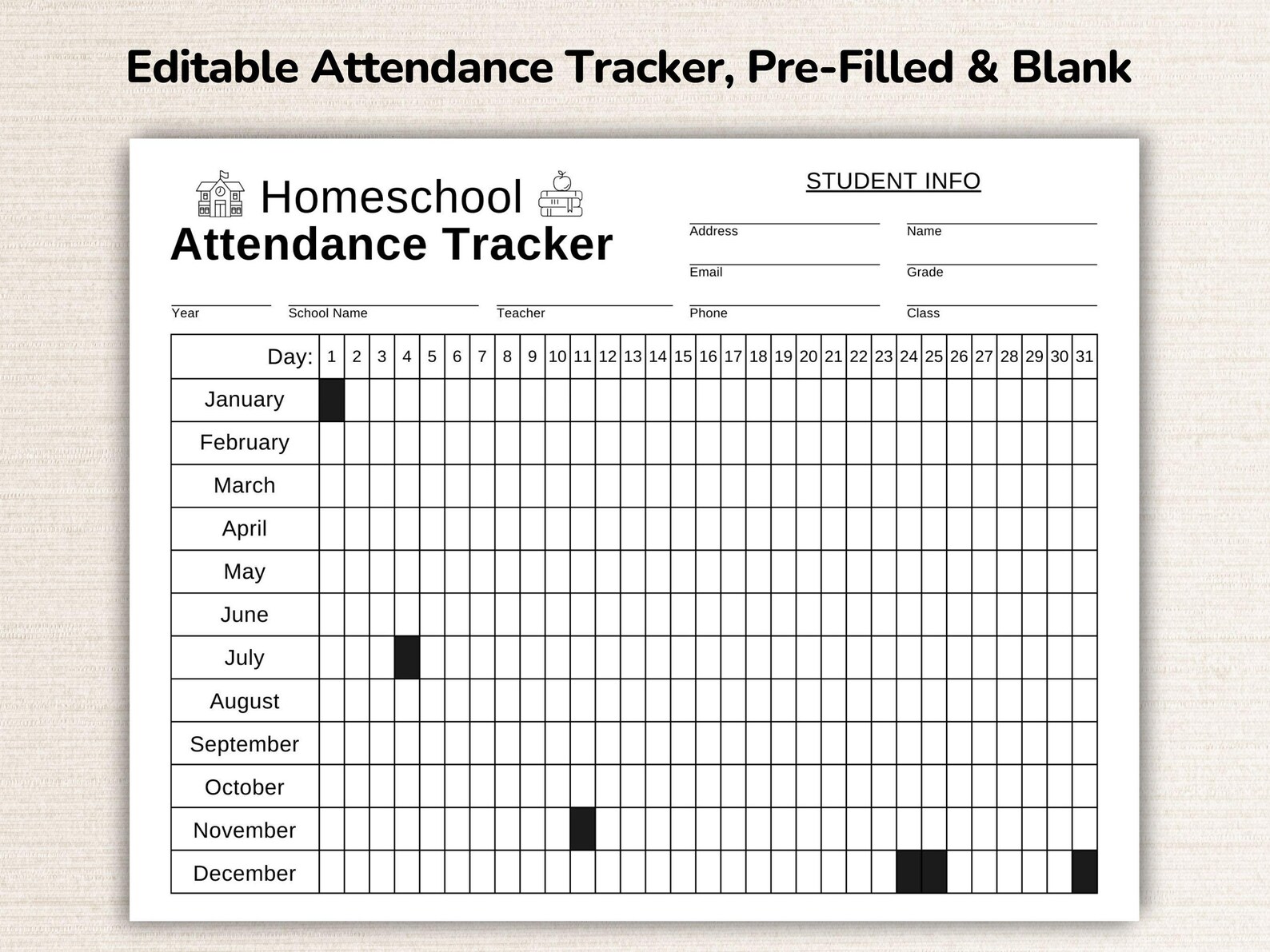 Homeschool Attendance Tracker, Homeschool Planner, Home School ...