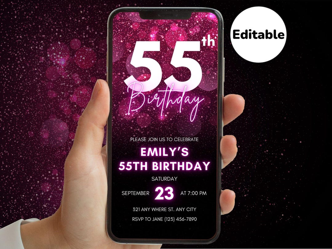 Digital 55th Birthday Invitation for Women, 55th Birthday Invite ...