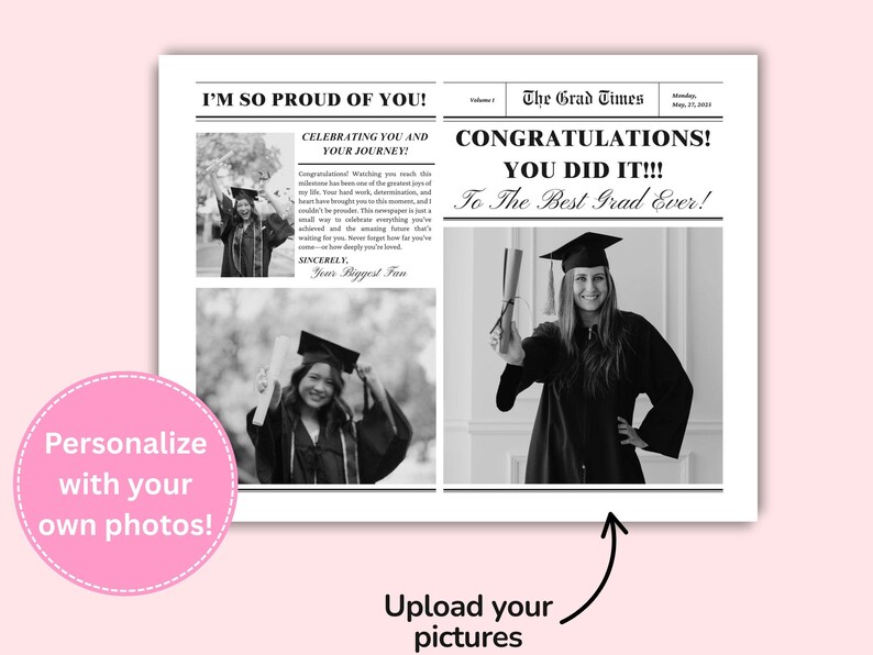 Editable Grad Newspaper Template, Graduation Bouquet, Graduation ...