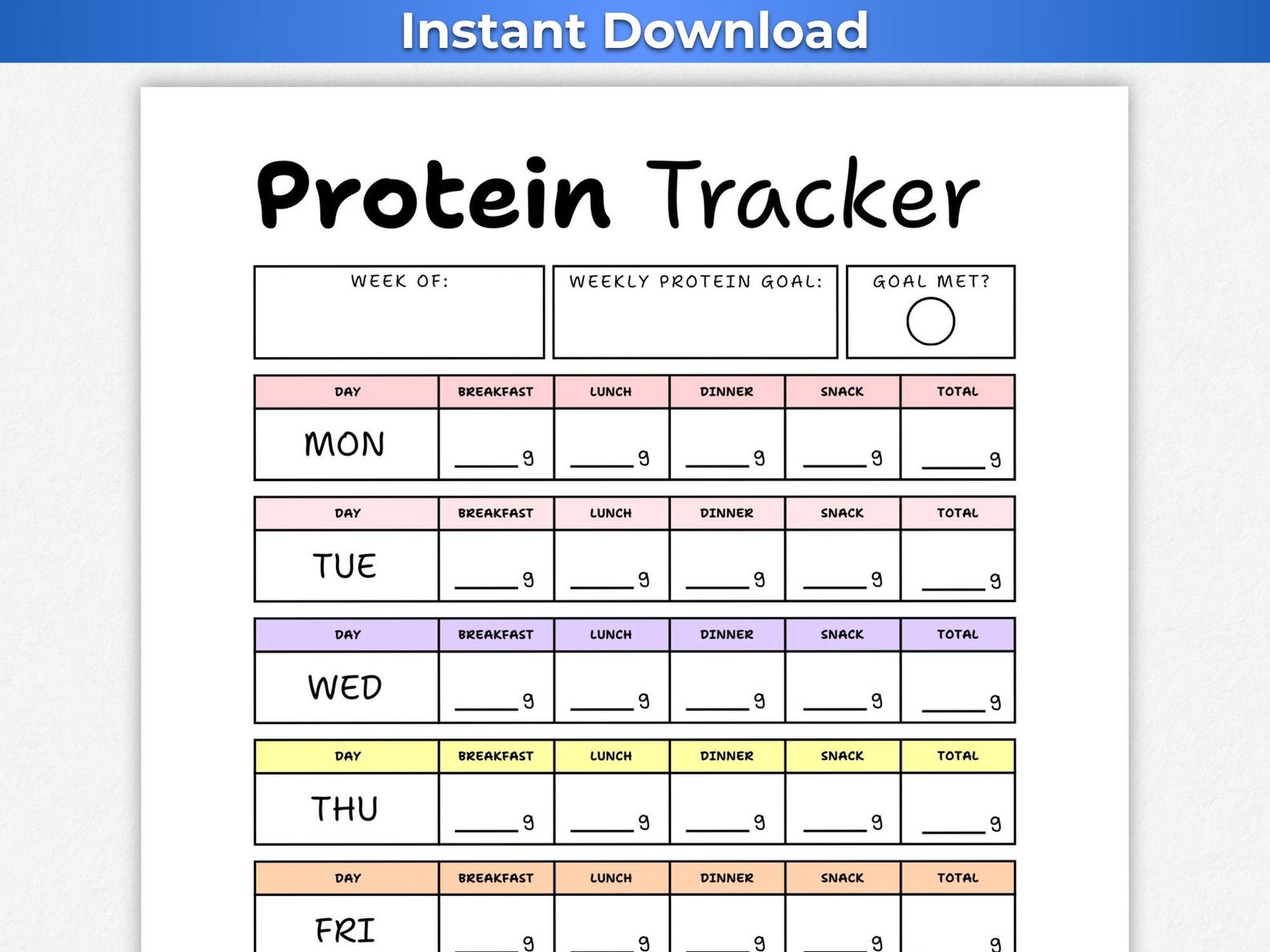 Protein Tracker, Protein Chart, High Protein Food Chart, Weekly Meal ...