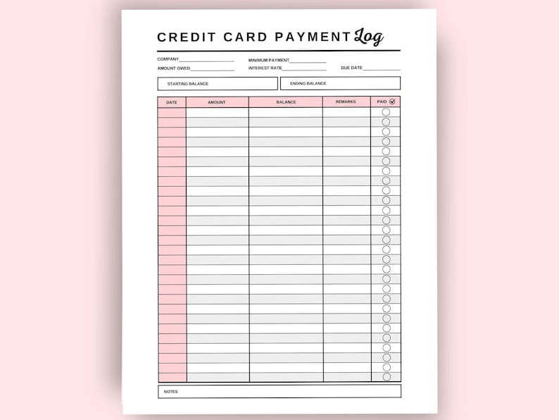 Monthly Credit Card Payment Log, Credit Card Debt Tracker, Bill Payment ...