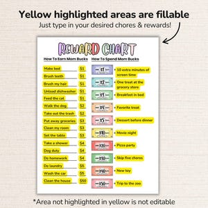 EDITABLE Chore Chart, for Kids, Mom Bucks, Reward Bucks, Kids Chore ...