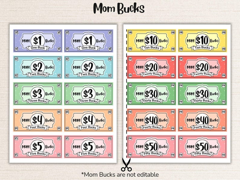 EDITABLE Chore Chart, for Kids, Mom Bucks, Reward Bucks, Kids Chore ...