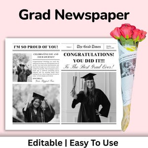 Editable Grad Newspaper Template, Graduation Bouquet, Graduation ...