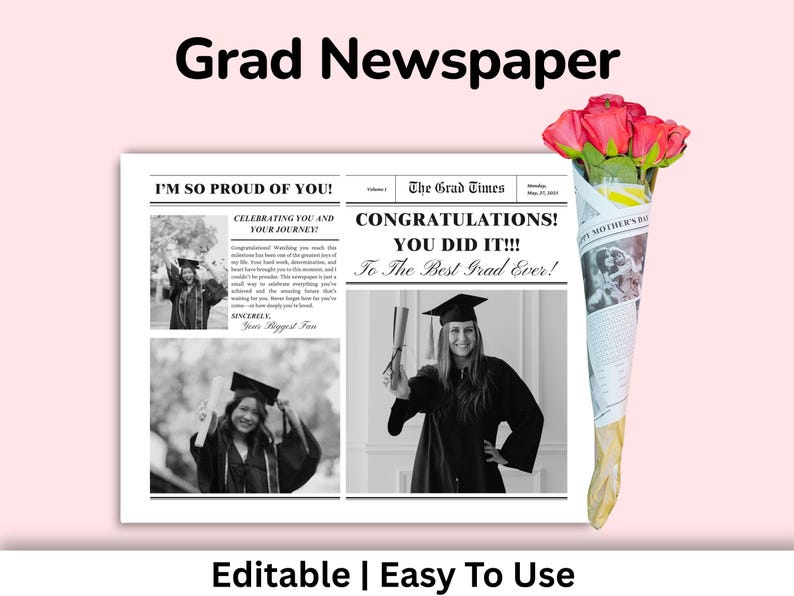 Editable Grad Newspaper Template, Graduation Bouquet, Graduation ...