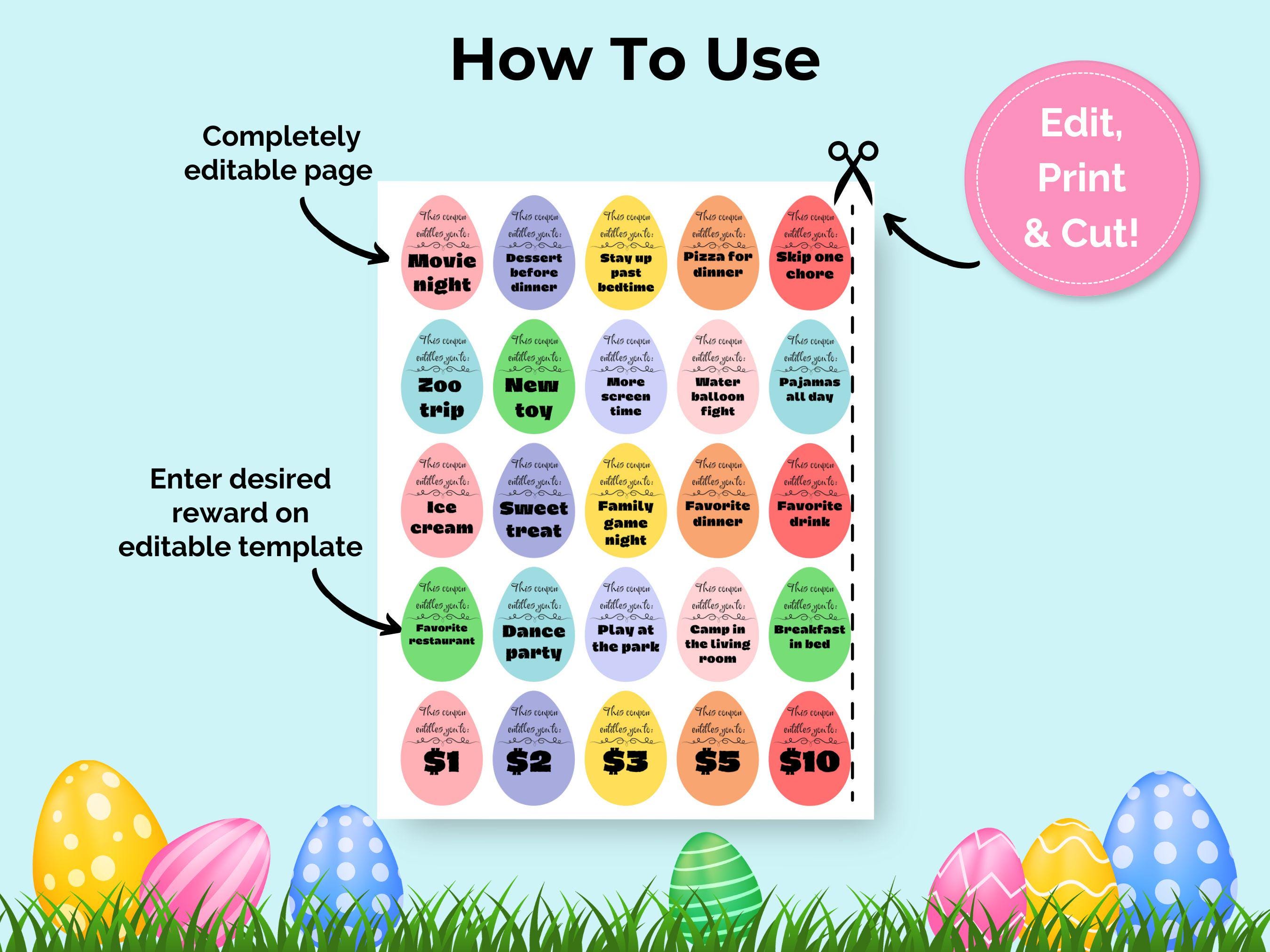 Easter Coupons, Easter Egg Tokens Printable, Easter Egg Coupons, Easter ...