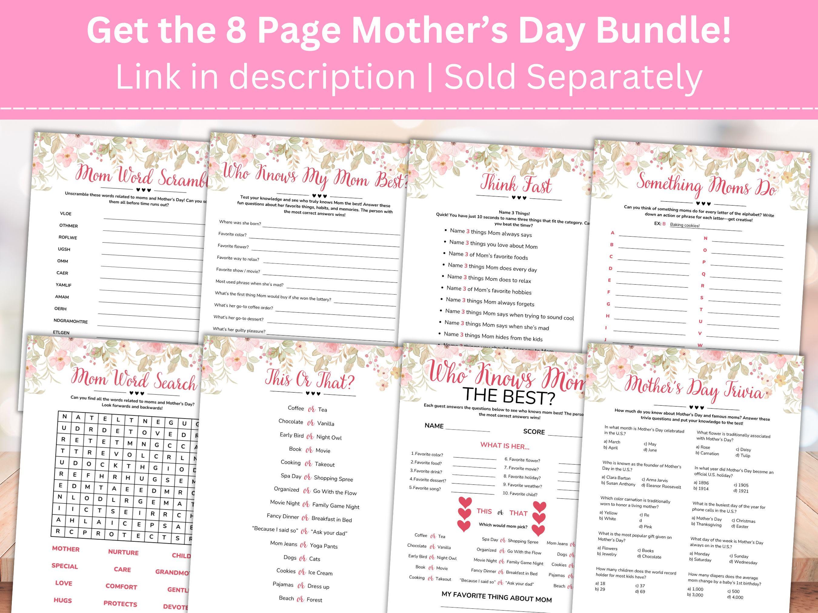 Mothers Day Game, Game for Mothers Day, Mothers Day Trivia, Mothers Day ...