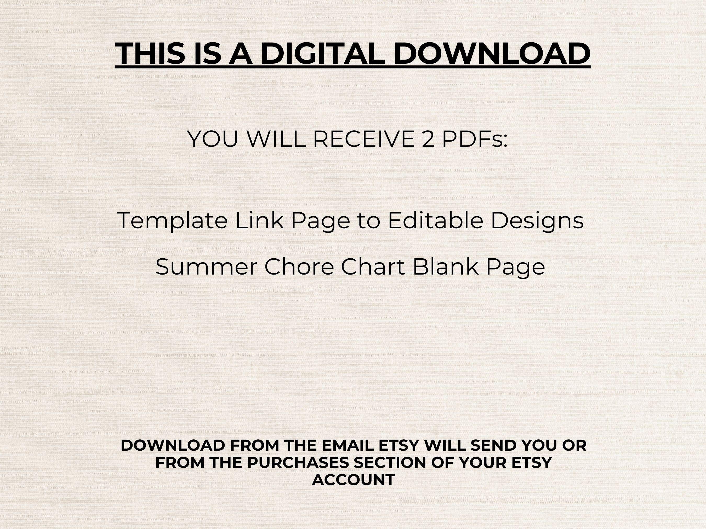 Summer Chore Chart for Kids, Summer Chore Chart, Editable Chore Chart ...