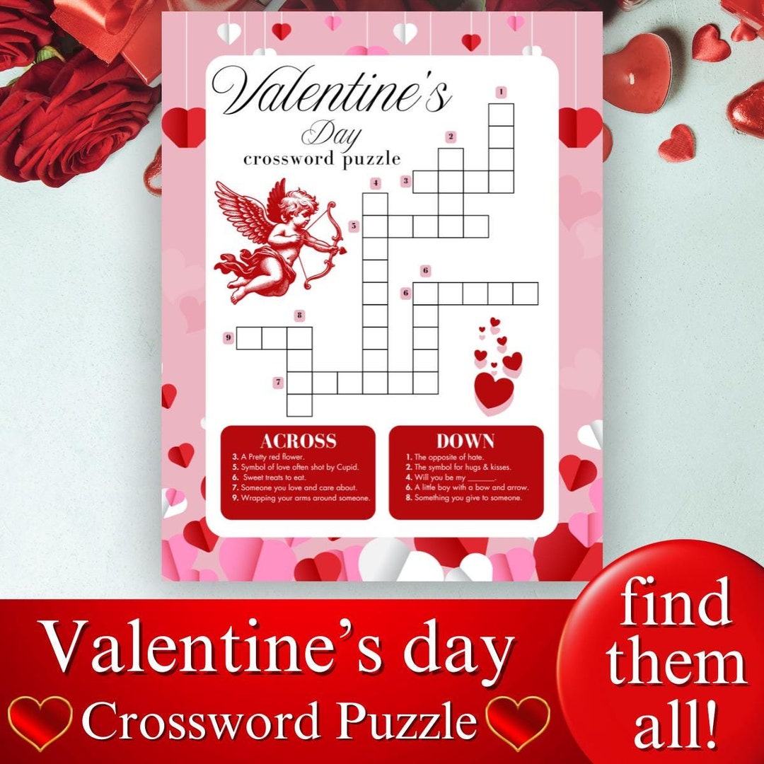 Valentine's Day Crossword Puzzle Printable Worksheet, Unique Fun ...