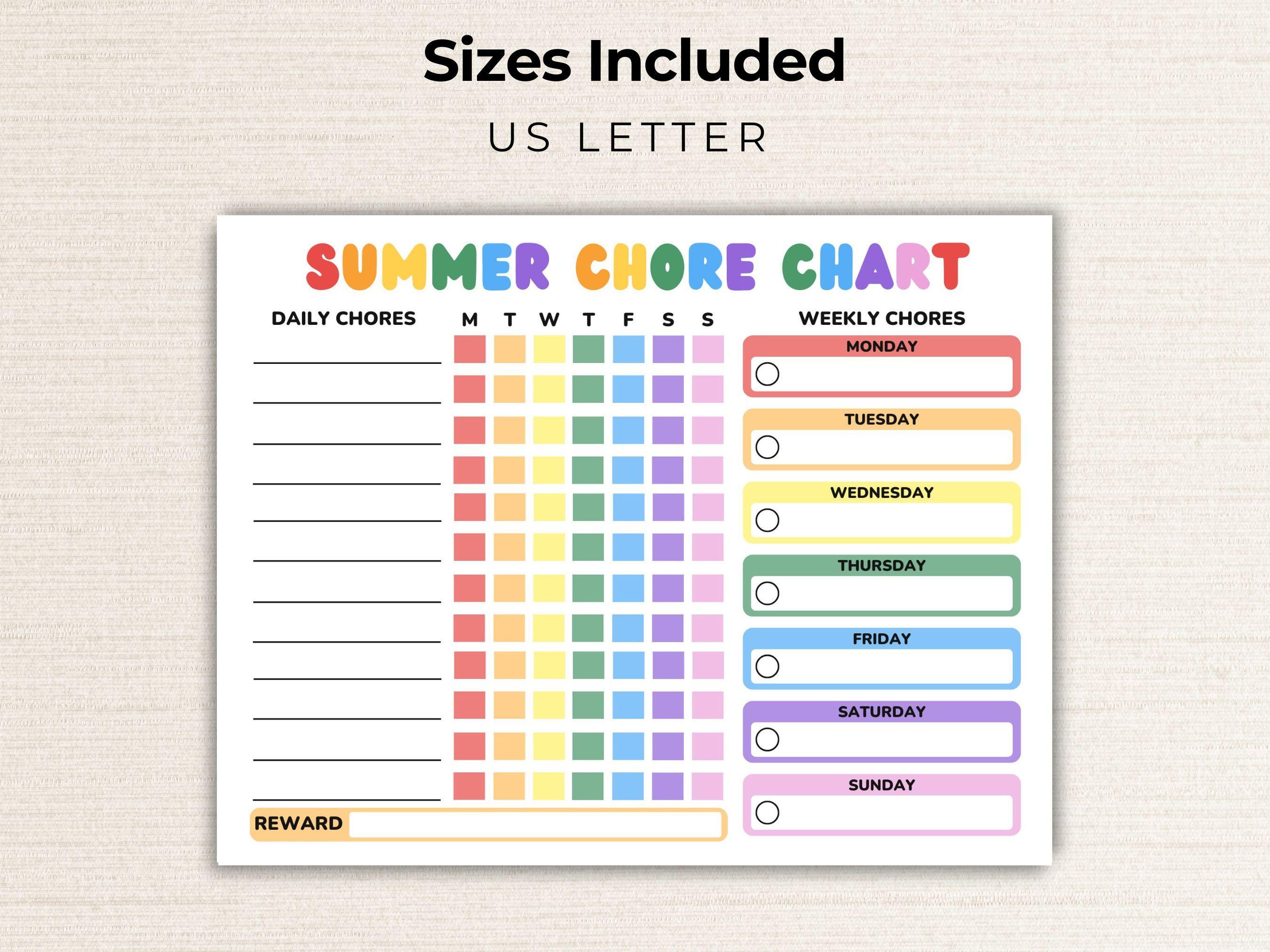 Summer Chore Chart for Kids, Summer Chore Chart, Editable Chore Chart ...
