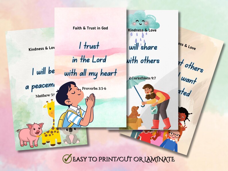 Kids Bible Affirmation Printable Cards, Montessori Flashcards, Kids ...