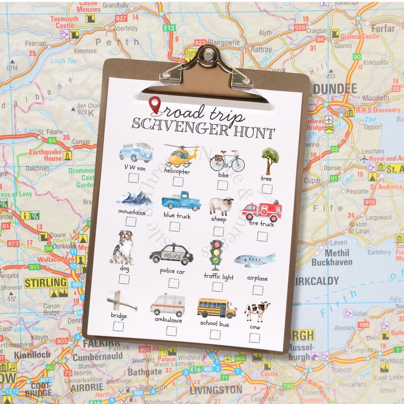 Printable Road Trip Scavenger Hunt for Kids Watercolor Full Color for ...