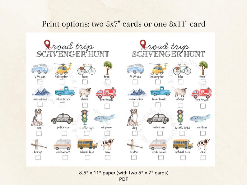 Printable Road Trip Scavenger Hunt for Kids Watercolor Full Color for ...