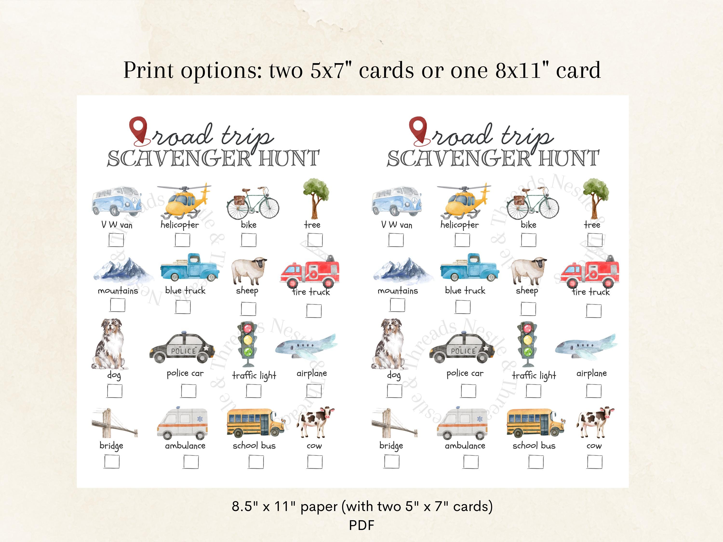 Printable Road Trip Scavenger Hunt for Kids Watercolor Full Color for ...
