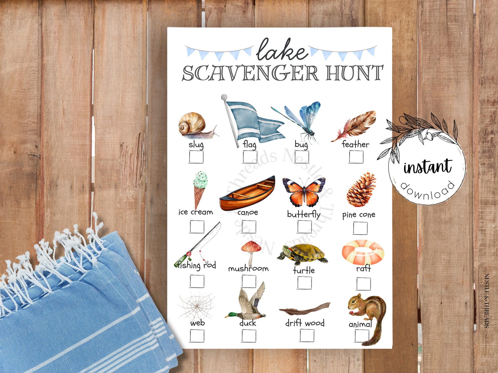Printable Lake Scavenger Hunt for Kids, Camping Squad Game, Lake House ...