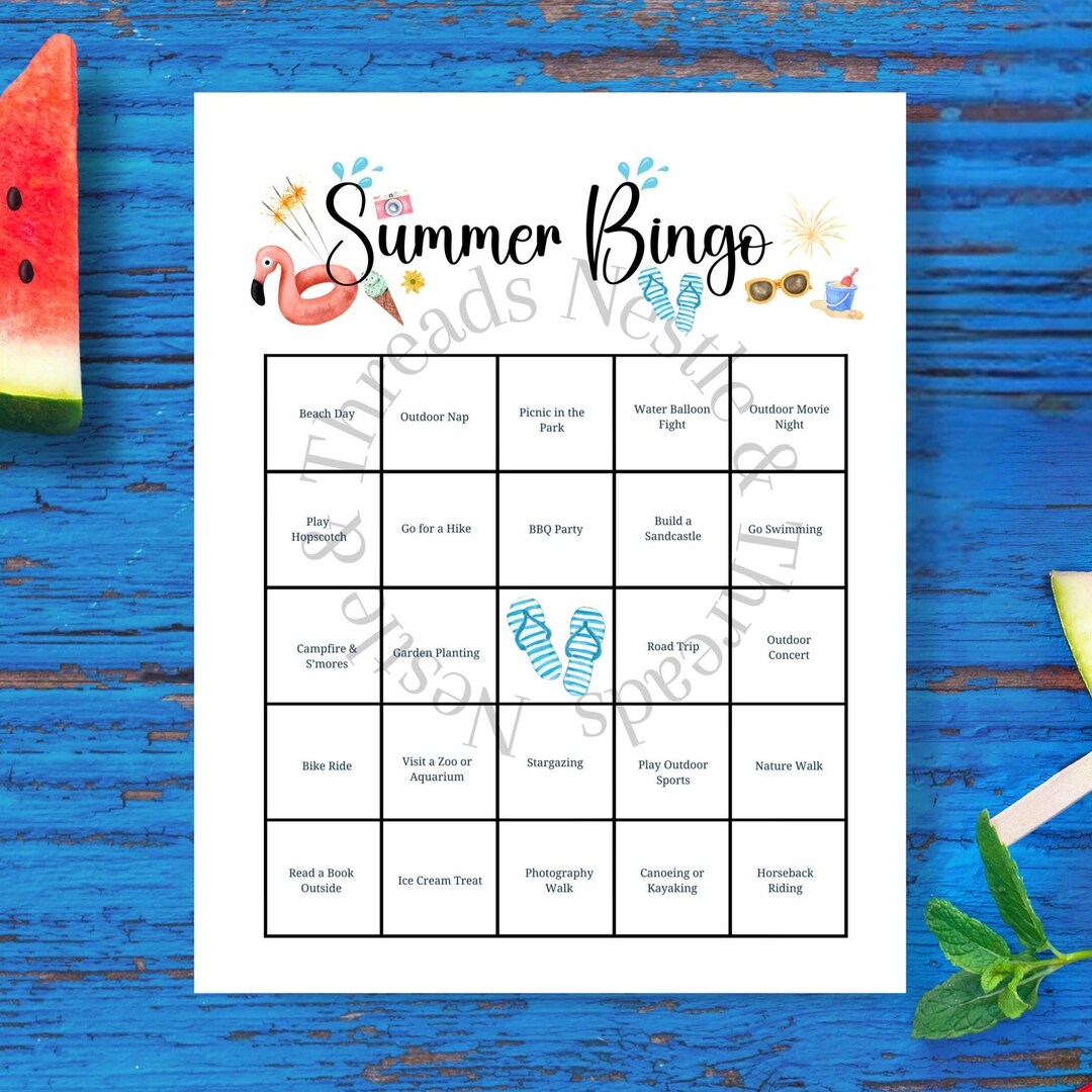Summer Bingo Game Bucket List Printable Fun Summer Checklist for ...