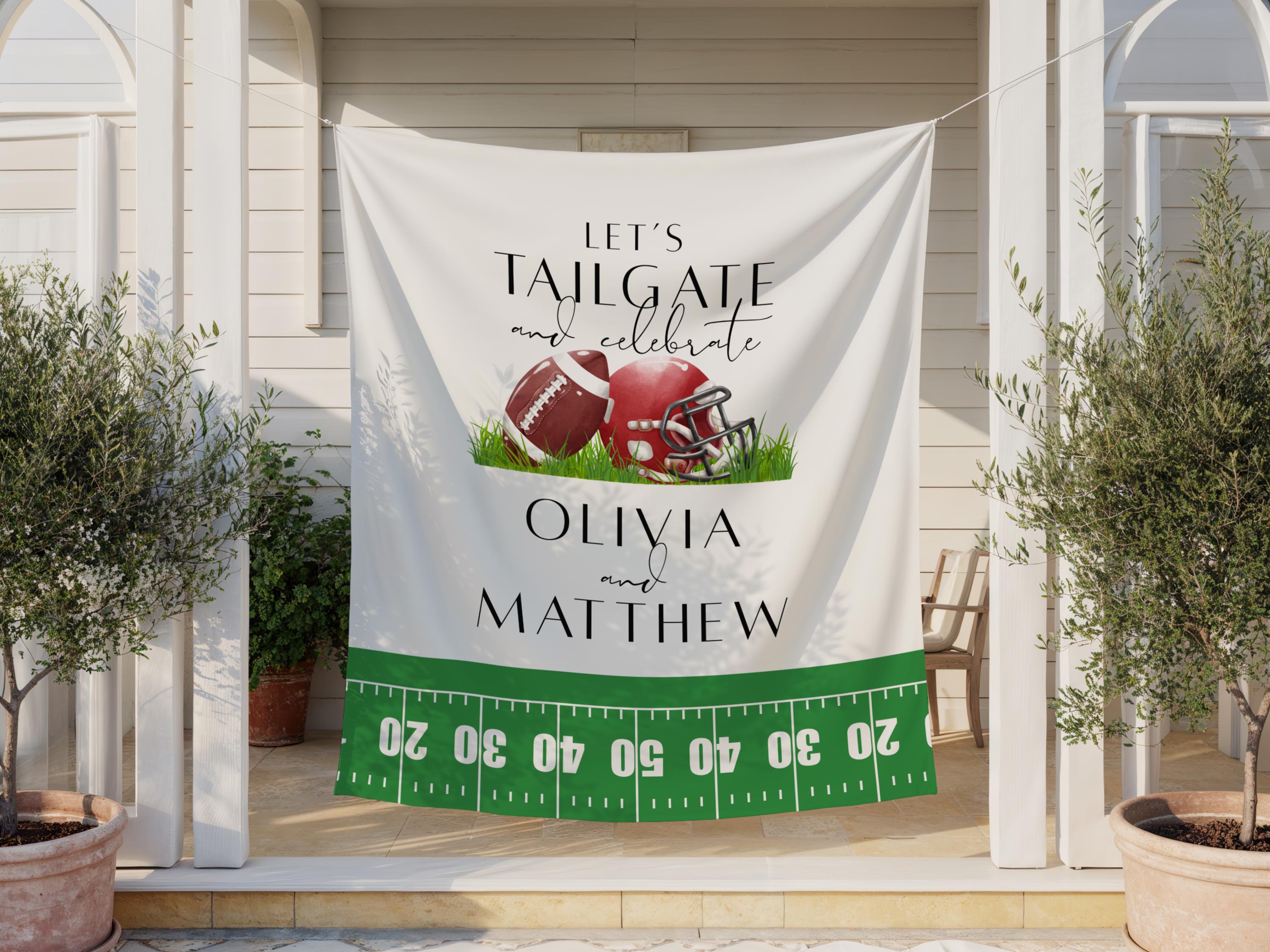 Tailgate and Celebrate Couples Shower Backdrop, Football Themed Party ...