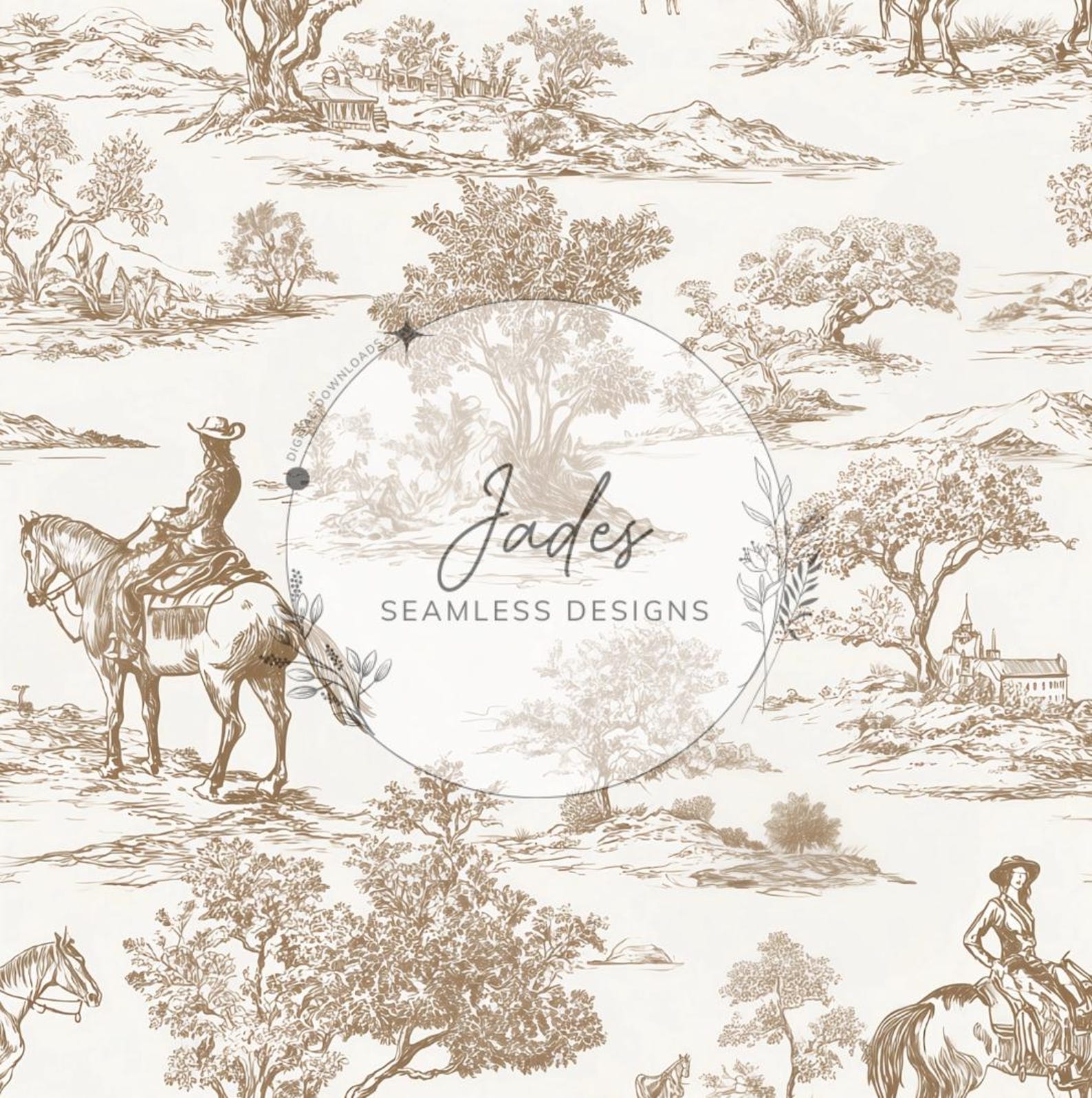 Toile De Jouy - Old Western Texas, Seamless Pattern, Digital Art, Kids ...