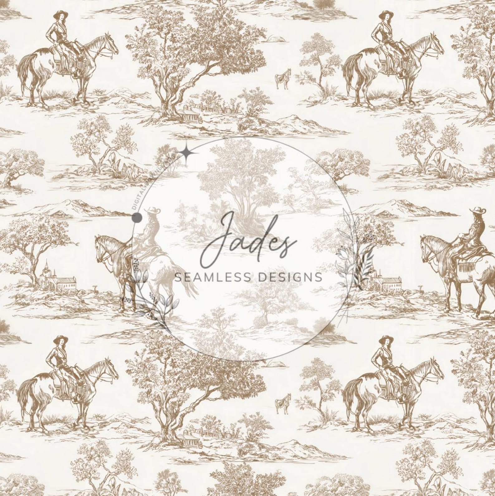 Toile De Jouy - Old Western Texas, Seamless Pattern, Digital Art, Kids ...