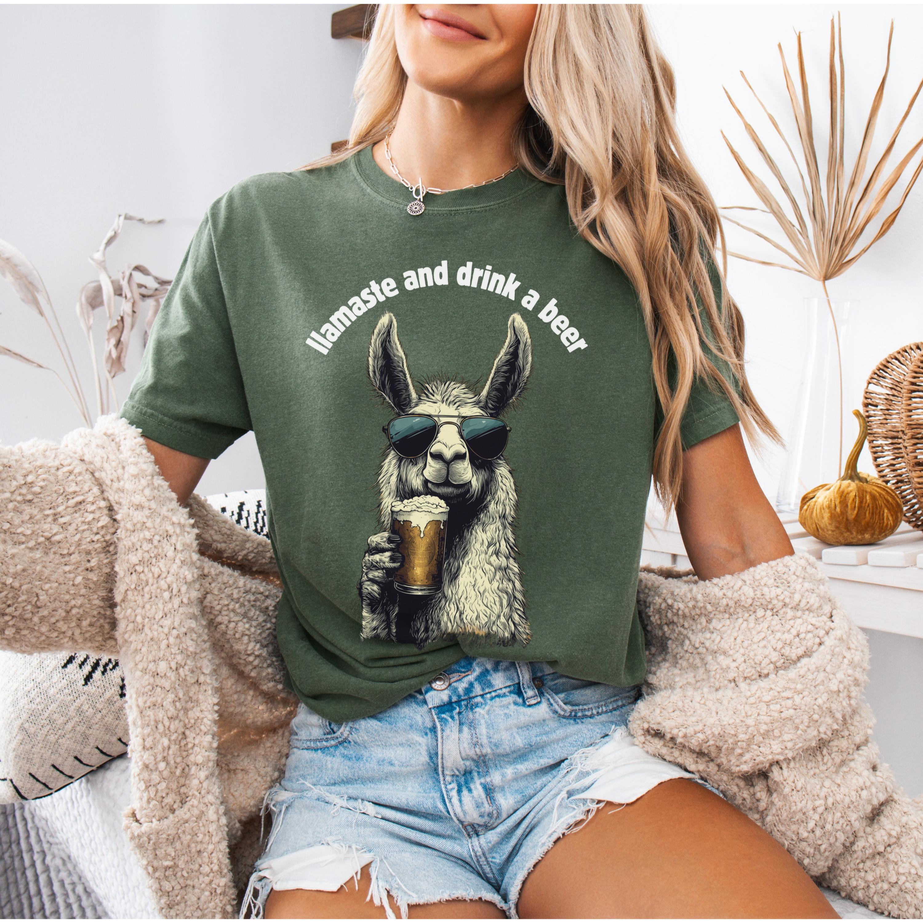 Llamaste and Drink a Beer Shirt, Funny Llama, Good Vibes Tee, Funny ...