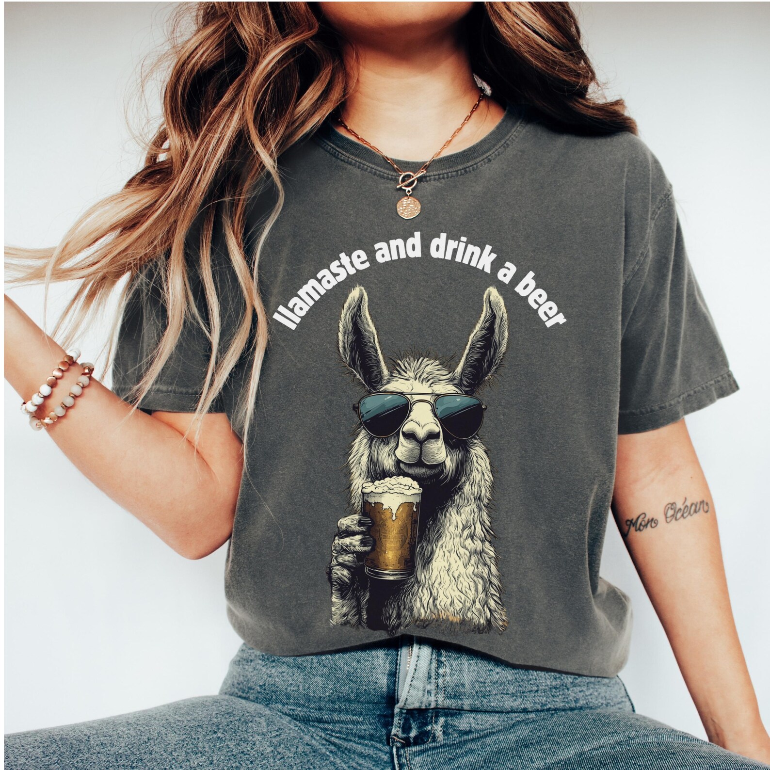 Llamaste and Drink a Beer Shirt, Funny Llama, Good Vibes Tee, Funny ...