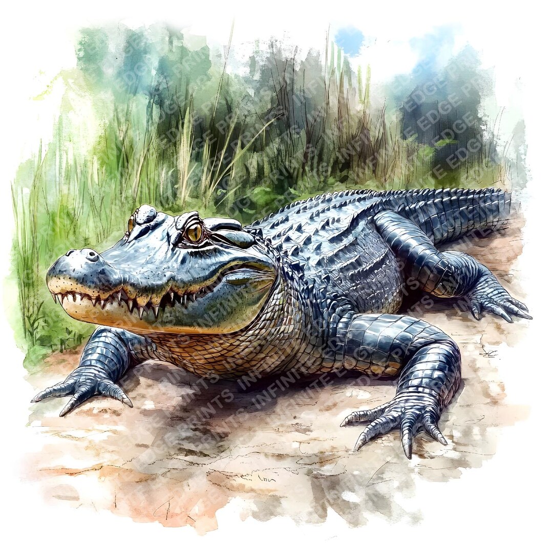 Watercolor Alligator Clipart: Reptile Art, Wildlife Illustration (JPG ...
