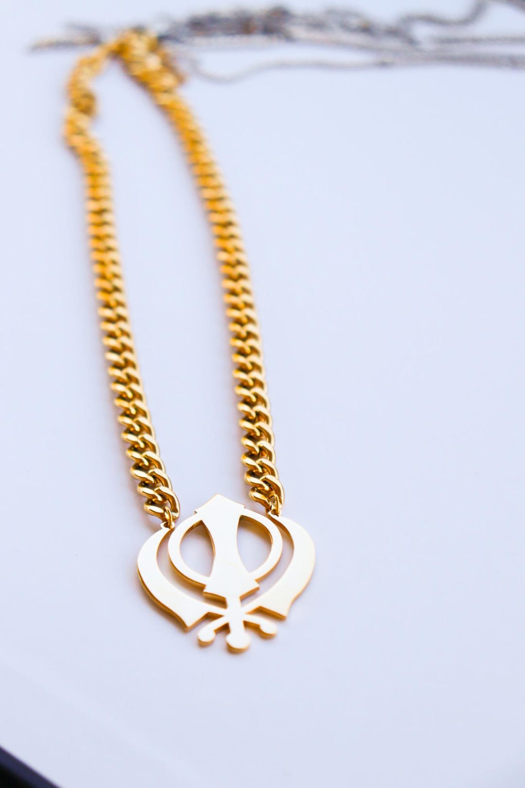 Khanda Necklace, Sikh, 18k Gold Khanda Necklace, Punjabi, Sikh, Men's ...