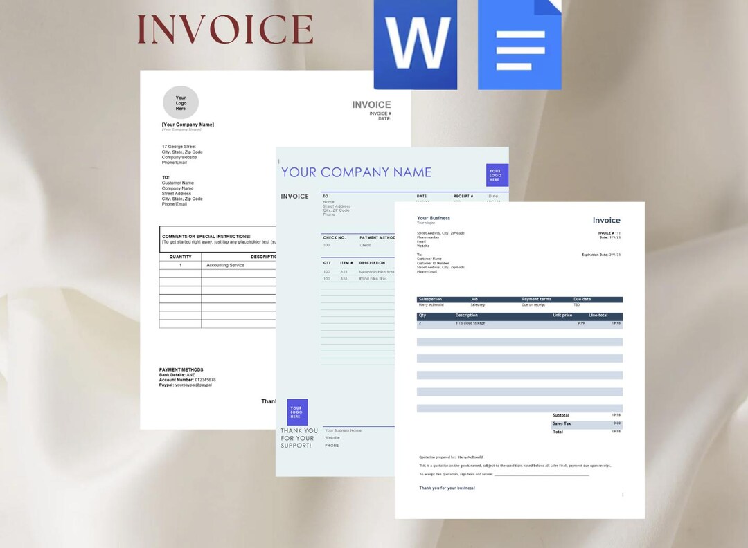 EDITABLE Invoice Template, Small Business Invoice, Receipt Order ...
