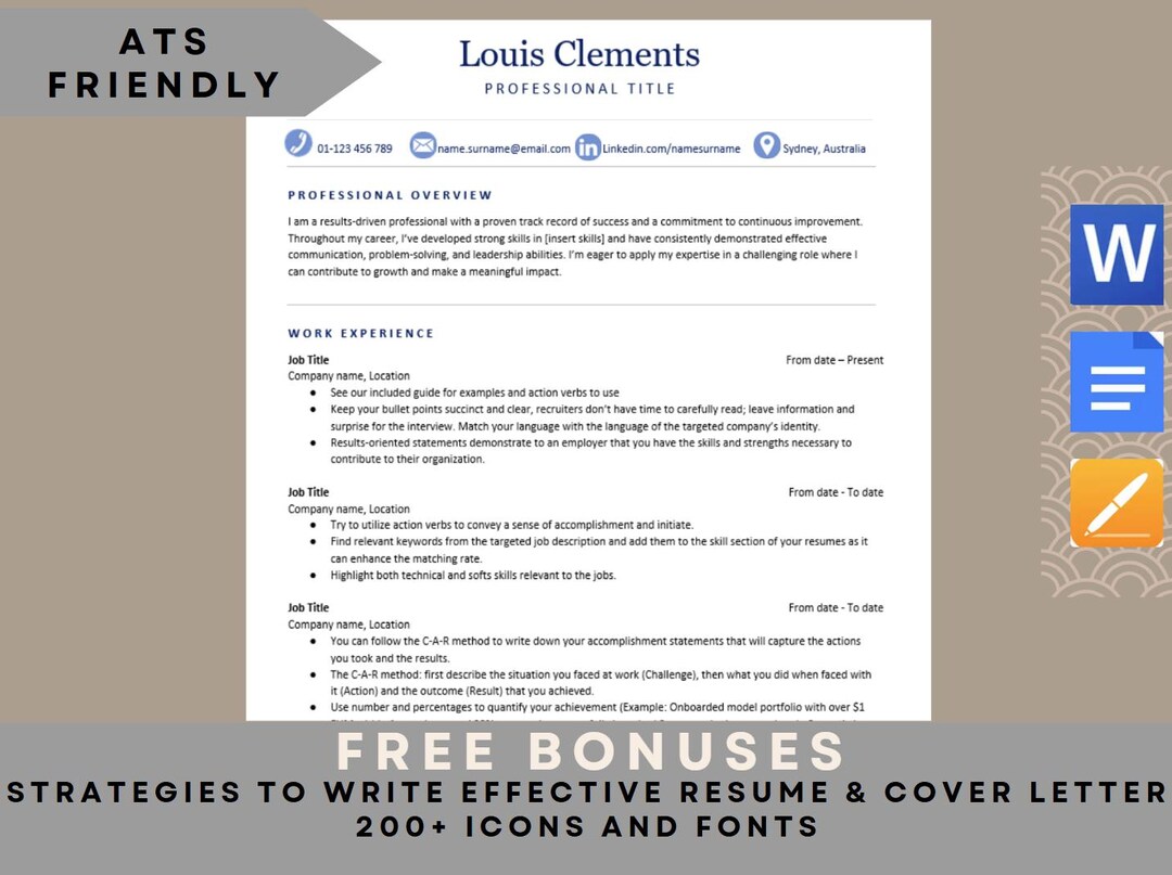 ATS Friendly Resume Template for Google Docs, Word and Pages ...