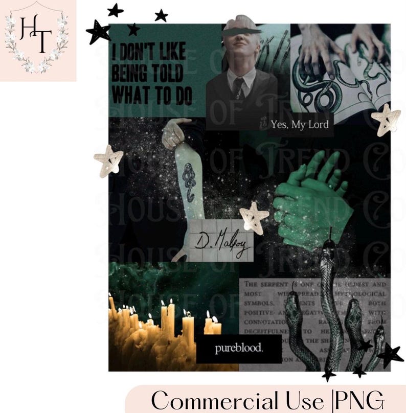 Draco Collage Design Dracotok PNG Trendy PNG Slytherin Sublimation ...