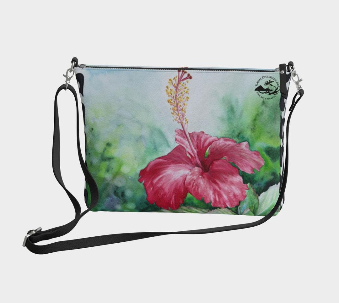 Hibiscus Flower Vegan Leather Crossbody Bag - Tropical Hawaii Art Purse ...