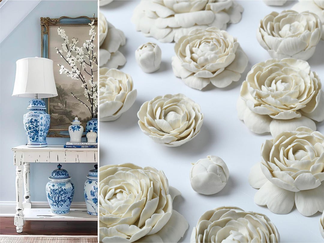 Porcelain Flowers, Wall Art Set Décor, Porcelain Wall Décor, Porcelain ...