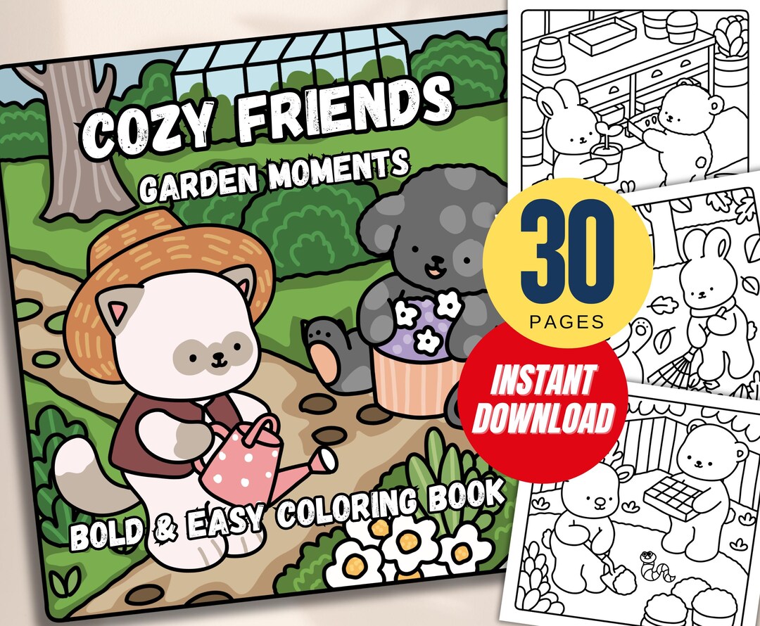 Cozy Friends Coloring Pages Bold and Easy Garden Coloring Book Adult ...