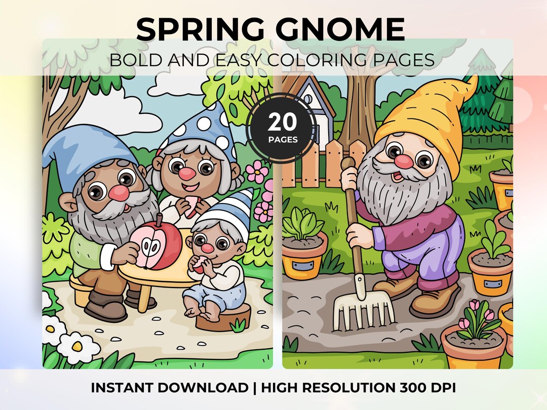 Spring Gnome Coloring Pages: Kids Activity, Family Fun (digital ...