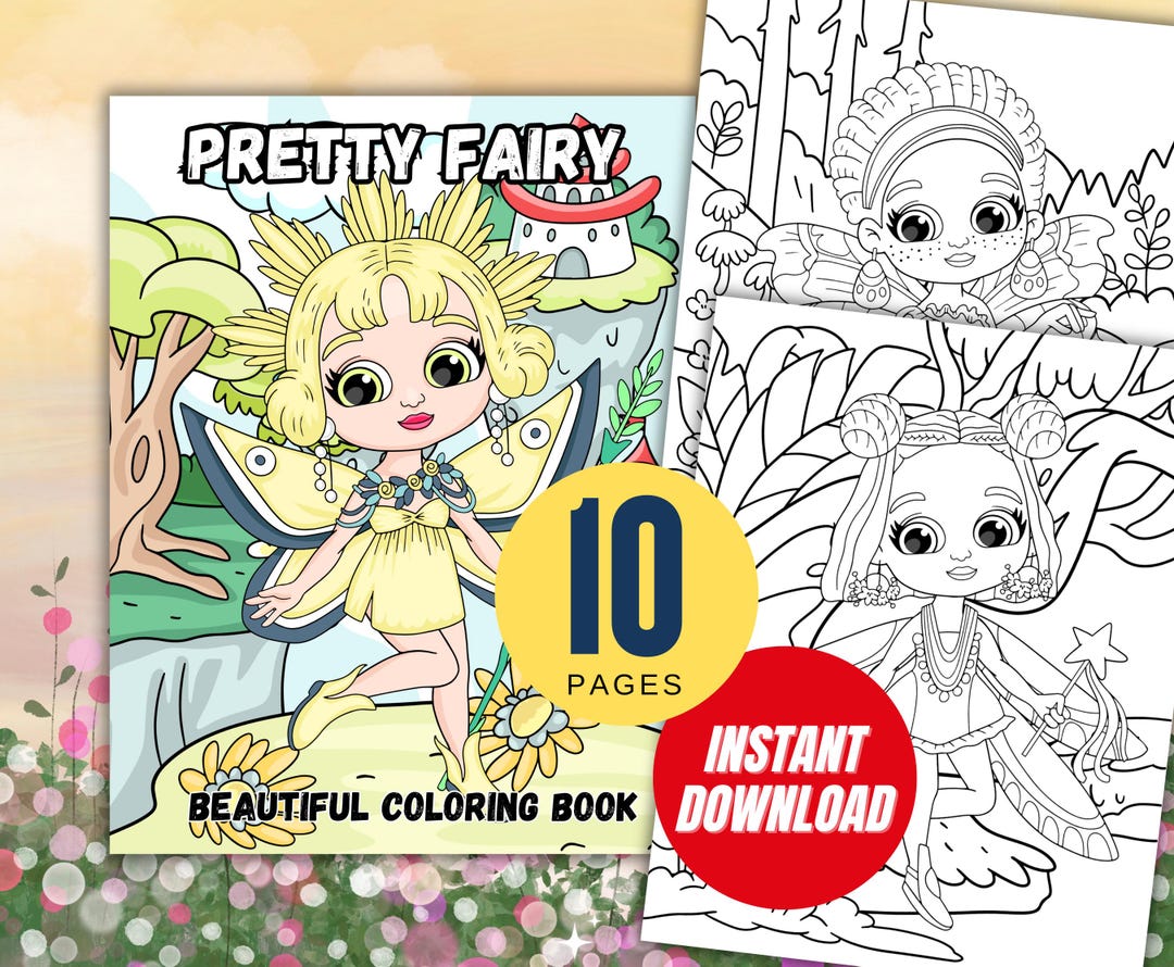 Pretty Fairy Coloring Book, 10 Whimsical Fairy Coloring Pages ...