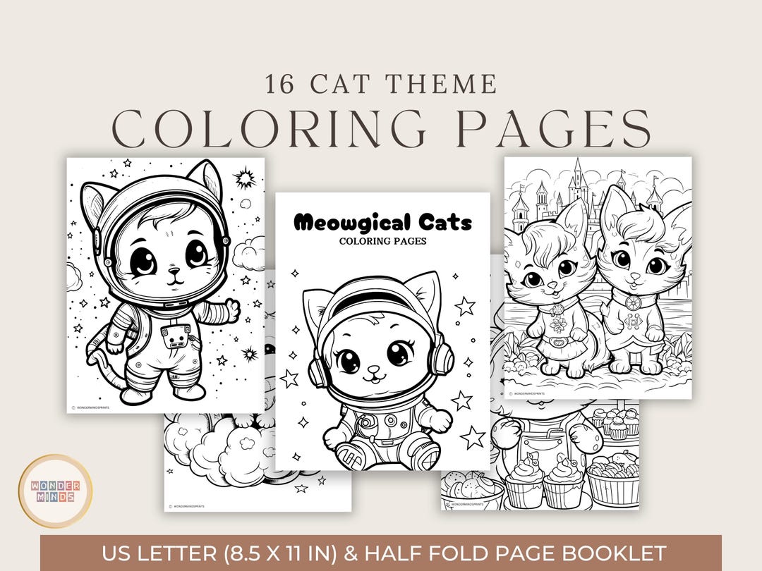 16 Cute Cat Theme Coloring Pages for Kids, Cat Coloring Pages, Coloring ...