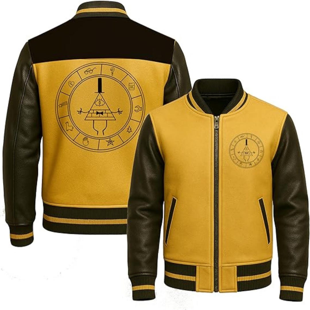 Mystery Triangle Varsity Jacket: Yellow & Black Faux Leather Bomber - Etsy