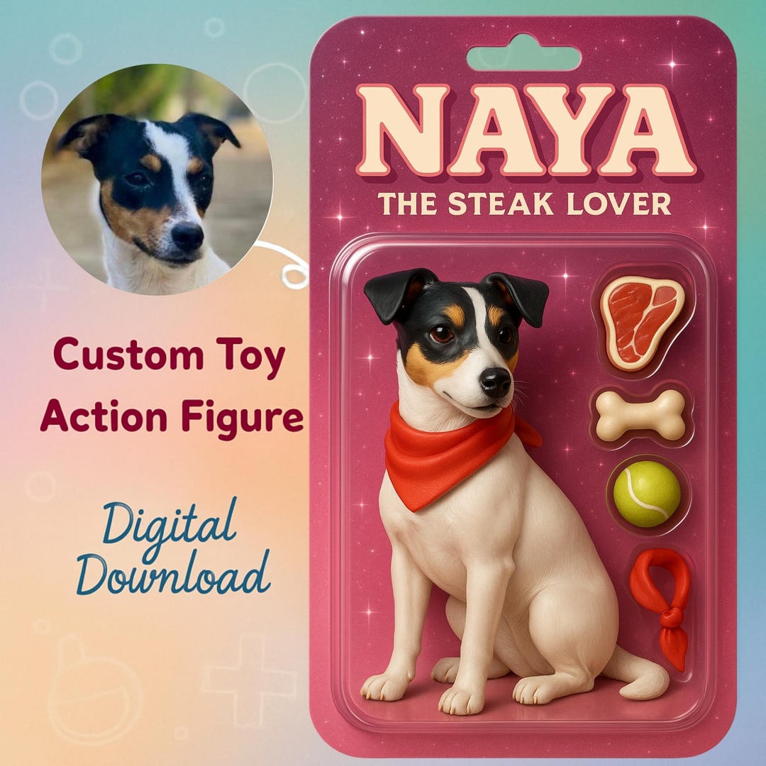 Custom Pet Action Figure, Personalized Dog Toy Box Portrait, Digital ...