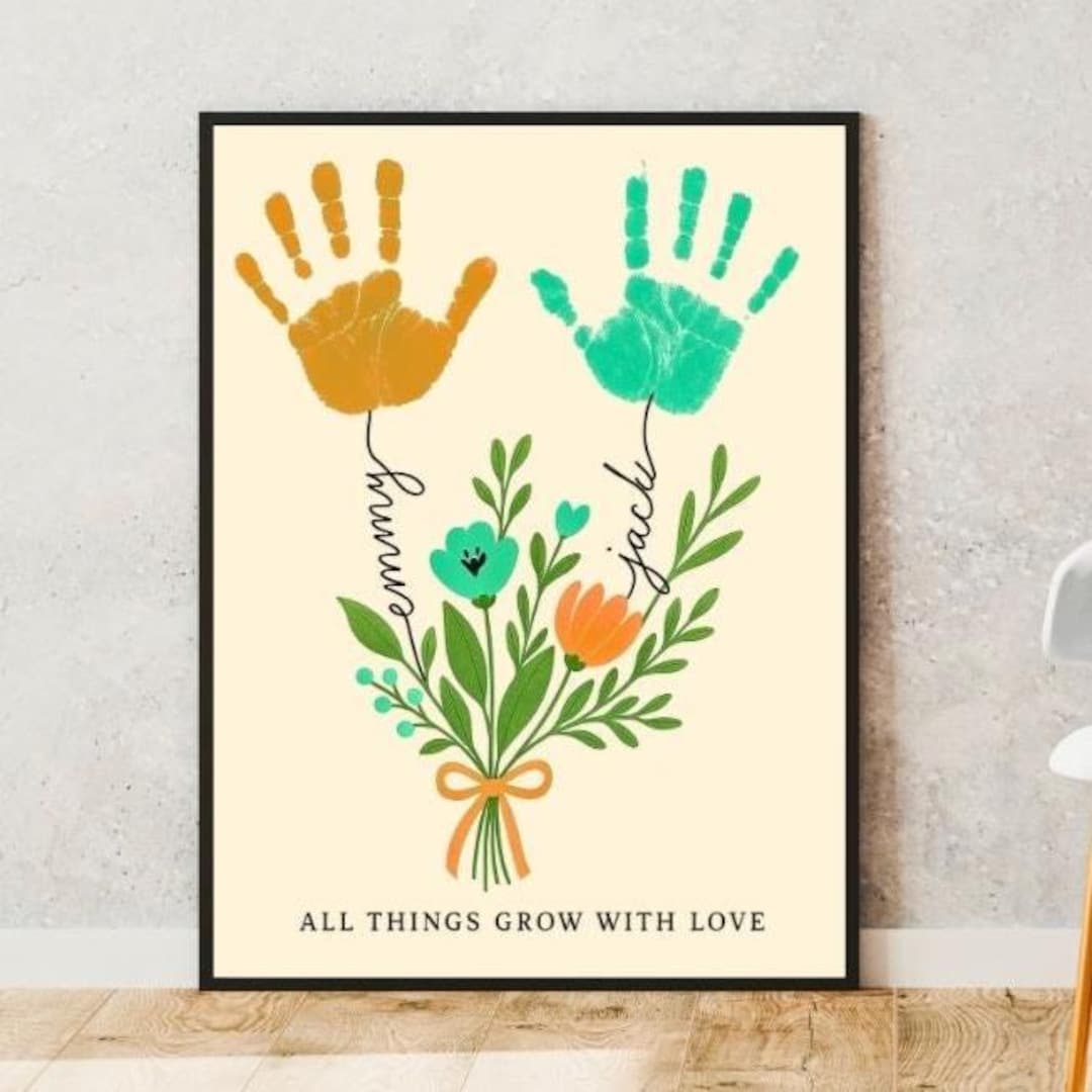 Personalized Couple Handprint Art, Valentine’s Day Flower Keepsake ...