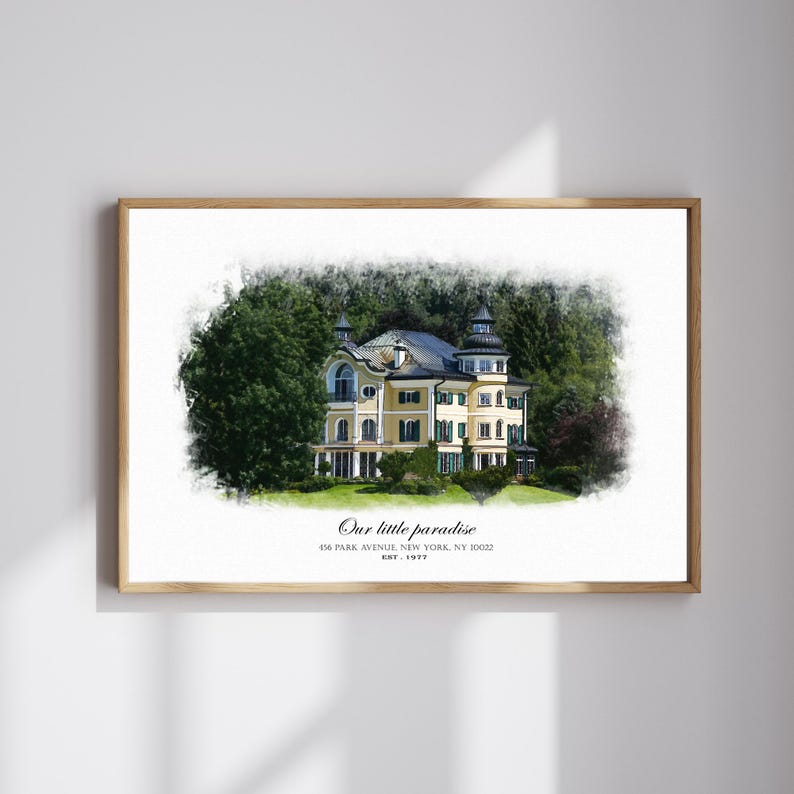 Custom House Watercolor Portrait From Photo Digital Delivery - Etsy