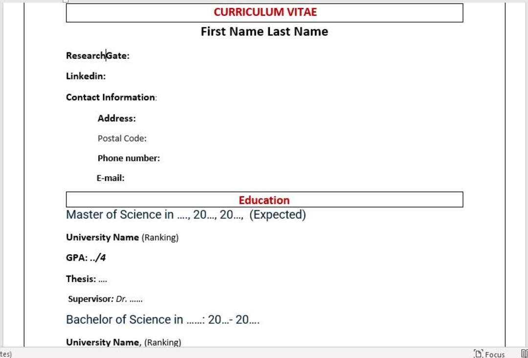Master of Science CV Template. Great 4 Pages for Masters Students - Etsy