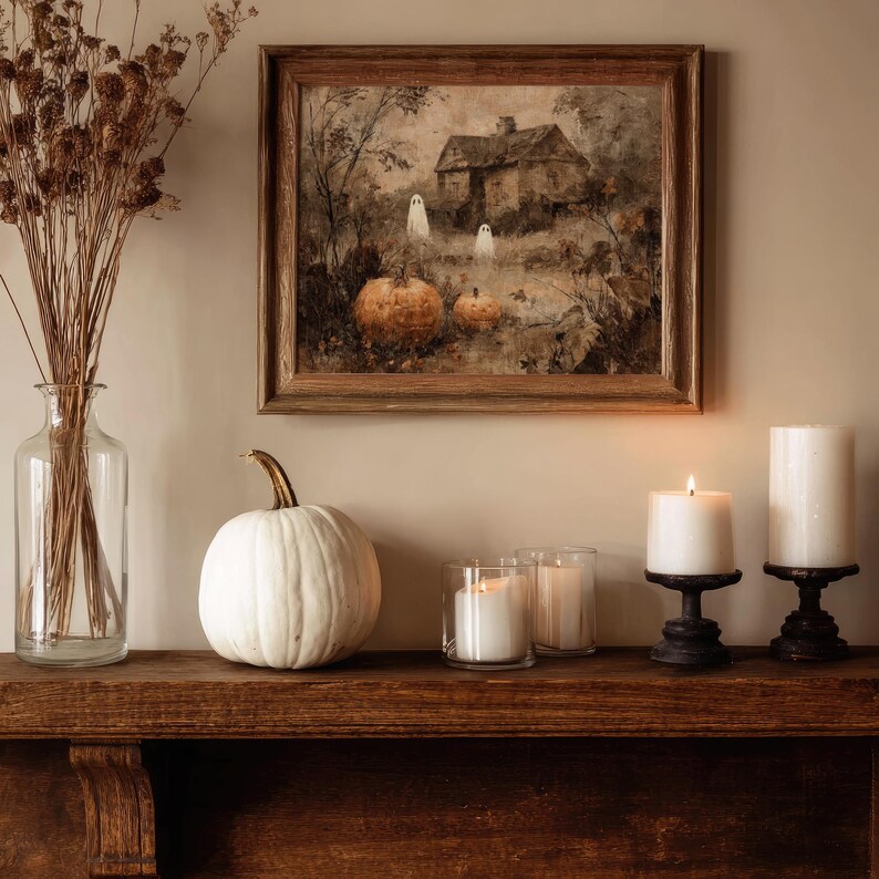 Ghost Art Haunted Mansion Halloween Painting Fall Decor, Autumn ...