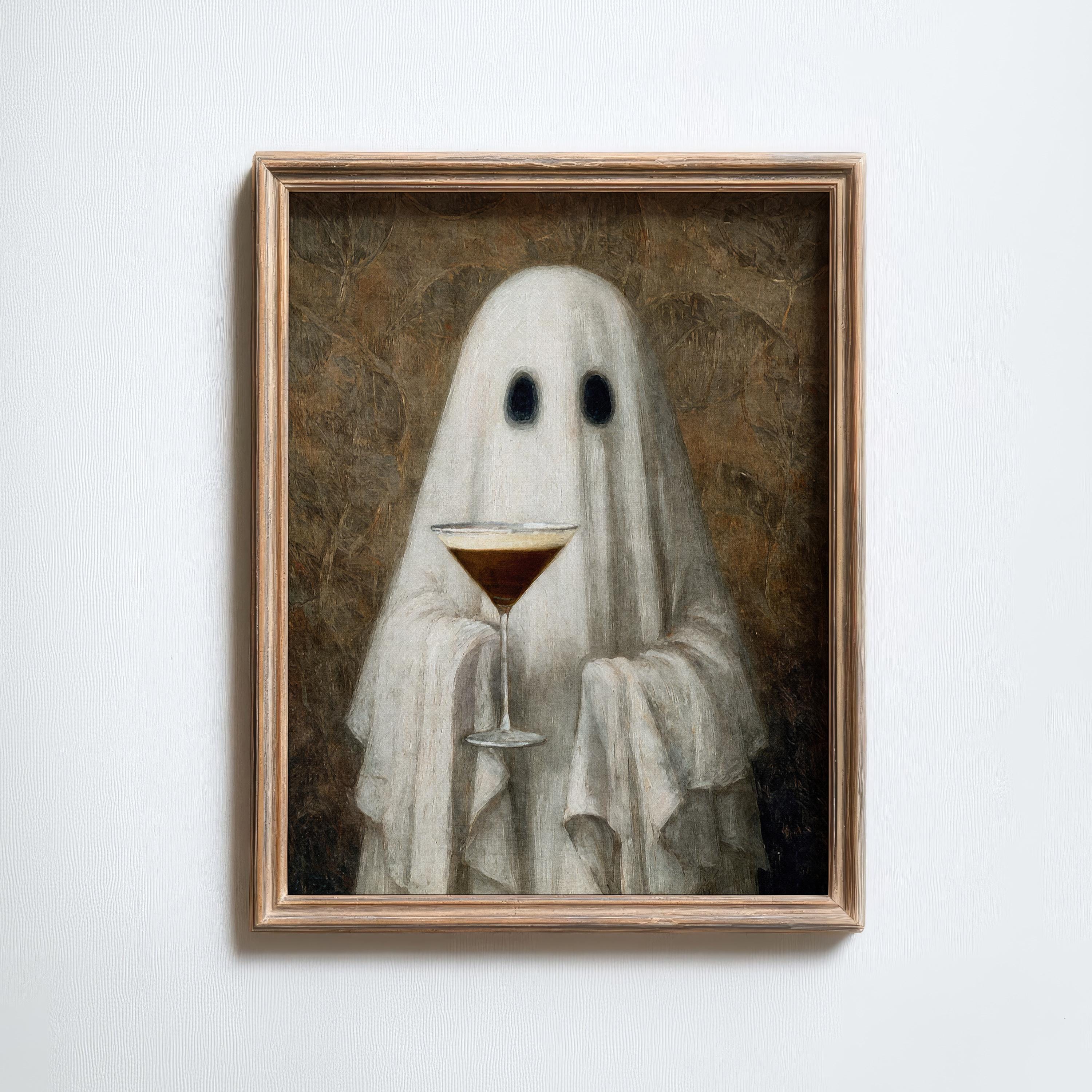 Cute Ghost With Espresso Martini Print Funny Halloween Decor, Vintage ...