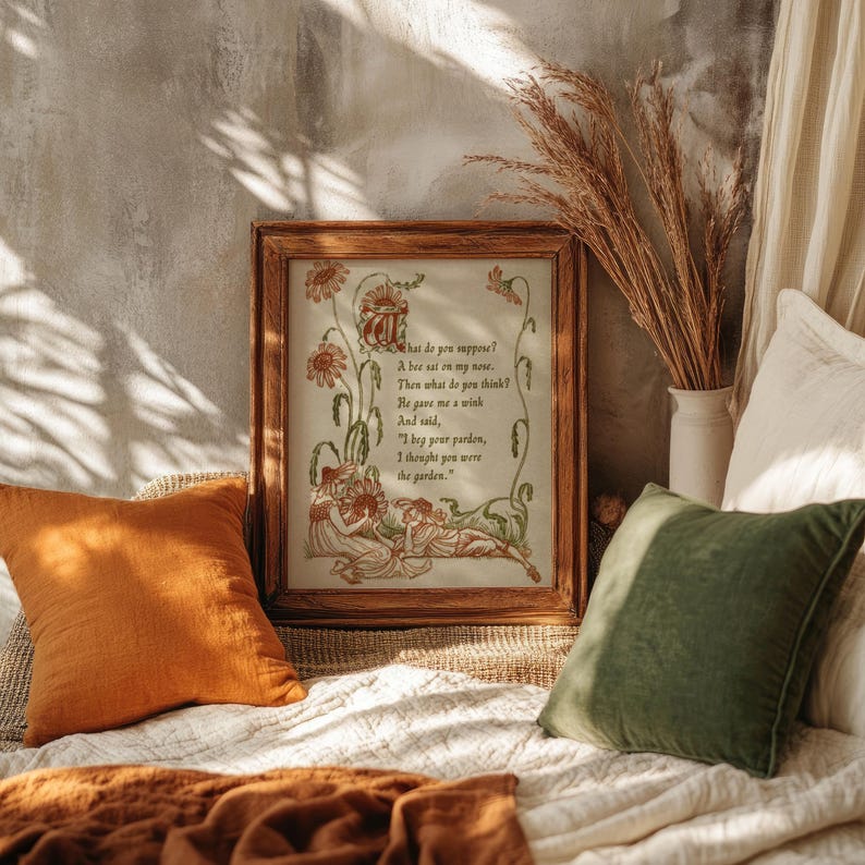Whimsical Art Poem Print Bookshelf Decor, Vintage Nursery Art Nouveau ...