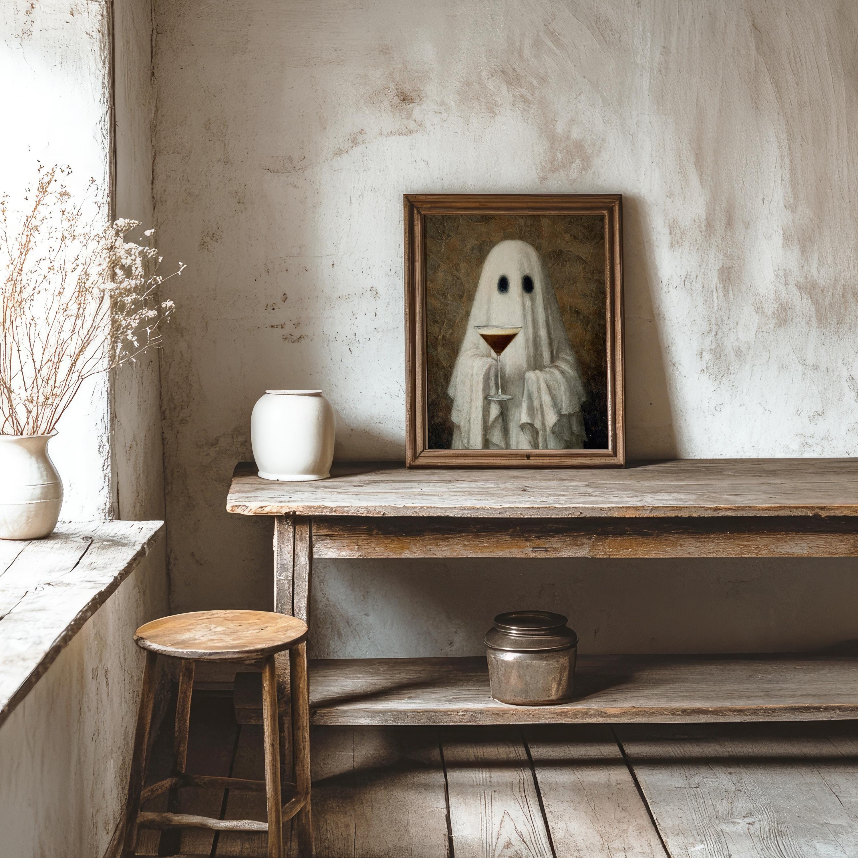 Cute Ghost With Espresso Martini Print Funny Halloween Decor, Vintage ...
