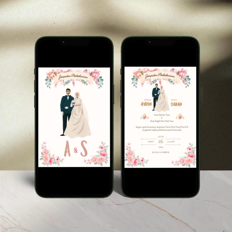 Editable Kad Kahwin, Wedding Invitation Template Editable E-invite Pink ...